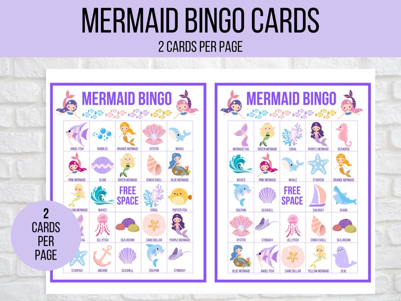 Mermaid Bingo 30 Unique Printable Mermaid Bingo Cards - Etsy
