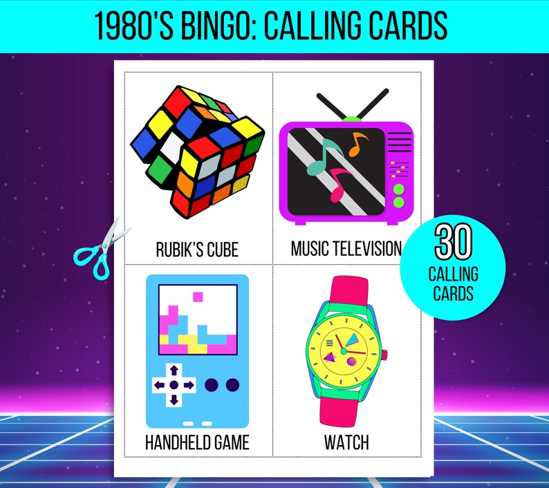 80s Bingo, 1980s Bingo, Retro Bingo, 30 Printable 1980s Bingo Cards ...
