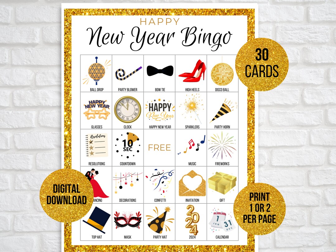 New Year's Bingo, 30 Happy New Year's Eve Bingo Cards, New Year's ...