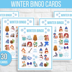 Winter Bingo, 30 Printable Winter Bingo Cards, Winter Activity for Kids ...