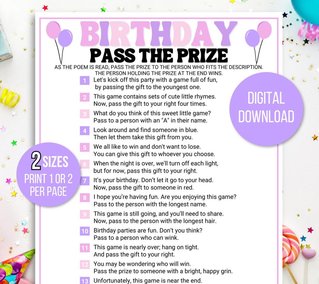 Girls Pass the Gift Game, Birthday Party Game, Teen Birthday Game, Pass ...