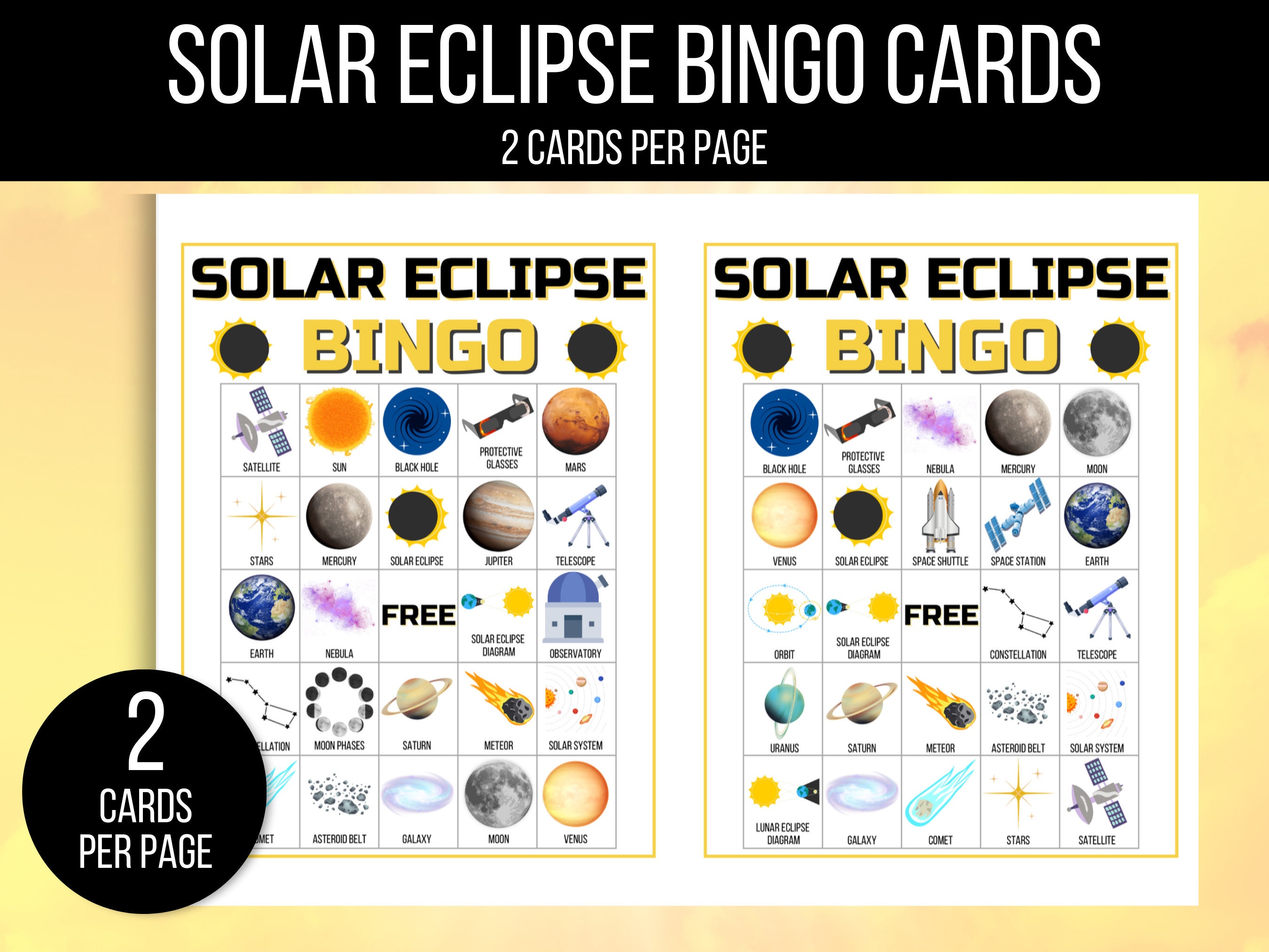 Solar Eclipse Bingo, 40 Printable Solar Eclipse Bingo Cards, Space ...