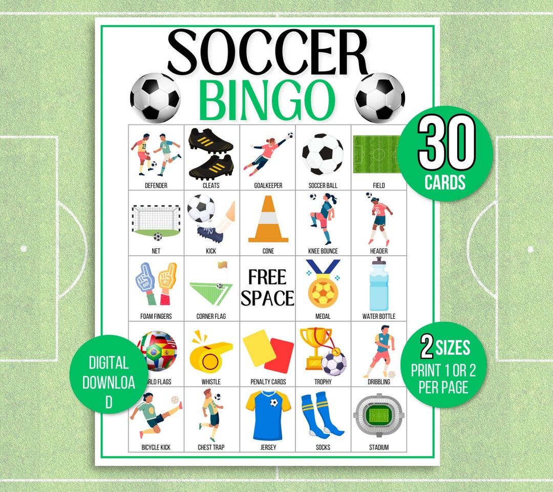 Soccer Bingo, 30 Soccer Bingo Cards, Soccer Game, Soccer Activity, Kid ...
