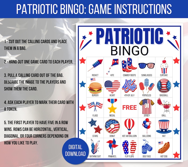Patriotic Bingo, 40 Patriotic Bingo Cards, Patriotic Bingo, Veteran's ...