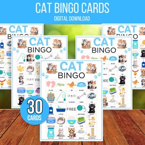 Cat Bingo, 30 Printable Cat Bingo Cards, Cat Birthday Party Game, Cat ...