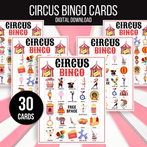 Circus Bingo, 30 Printable Circus Bingo Cards, Circus Party Game ...