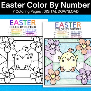 Easter Color by Number, 7 Printable Easter Coloring Pages, Easter ...
