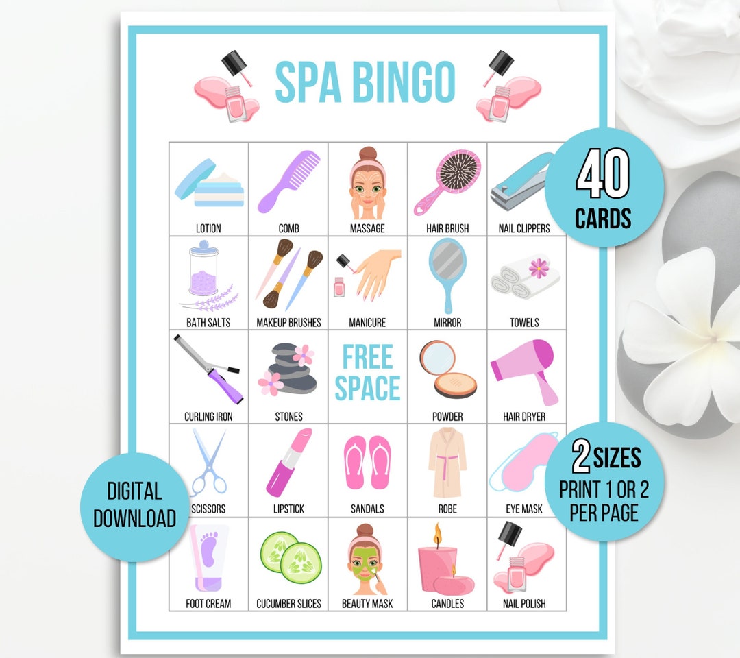 Spa Bingo, 40 Spa Bingo Cards, Spa Birthday Party Game, Girls Party ...