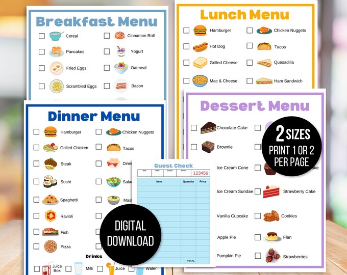 Personalized Pretend Play Diner Menu, Pretend Retro Restaurant Menu ...