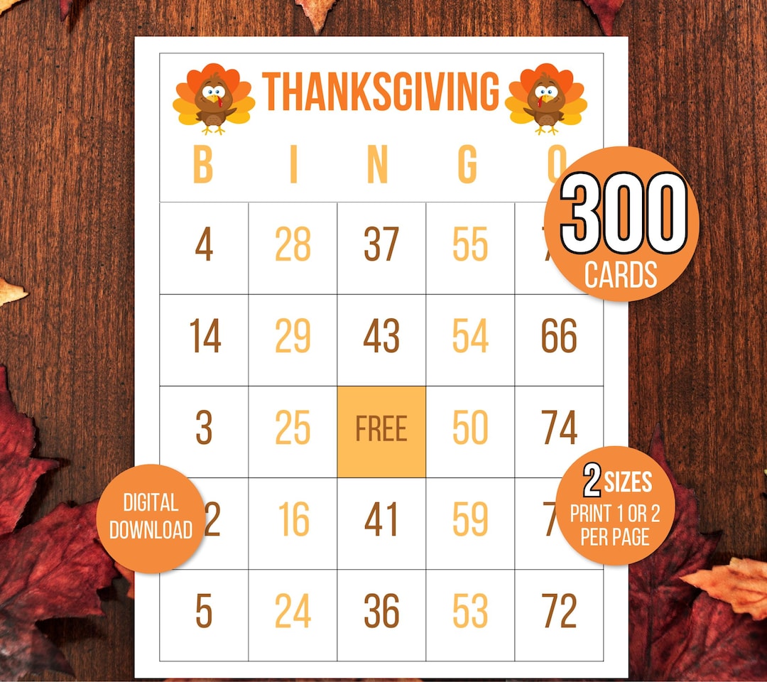 300 Thanksgiving Bingo Cards, 1, 2, or 4 per Page, Thanksgiving Party ...