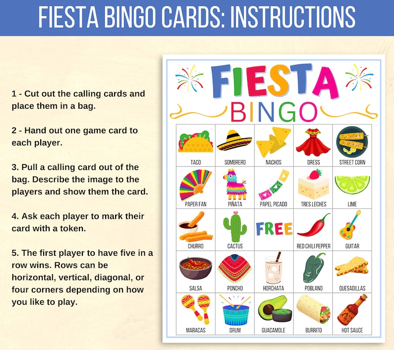 Fiesta Bingo, 30 Printable Fiesta Bingo Cards, Fiesta Activity for Kids ...