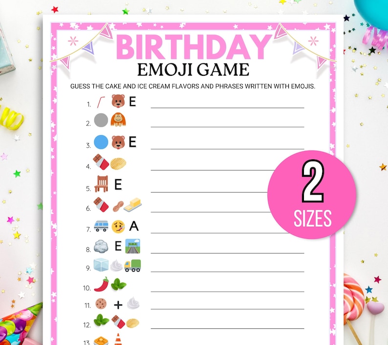 Birthday Emoji Pictionary Game, Printable Birthday Game, Birthday Party ...