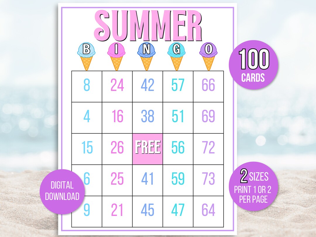 Summer Bingo, 100 Summer Bingo Cards, Summer Party Bingo, Summer Game ...