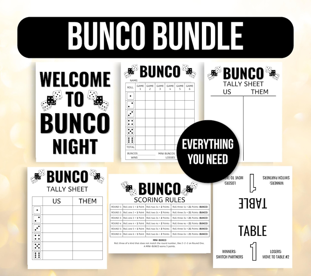Bunco Score Sheet, Bunco Tally Sheets, Bunco Scorecards, Bunco Game ...