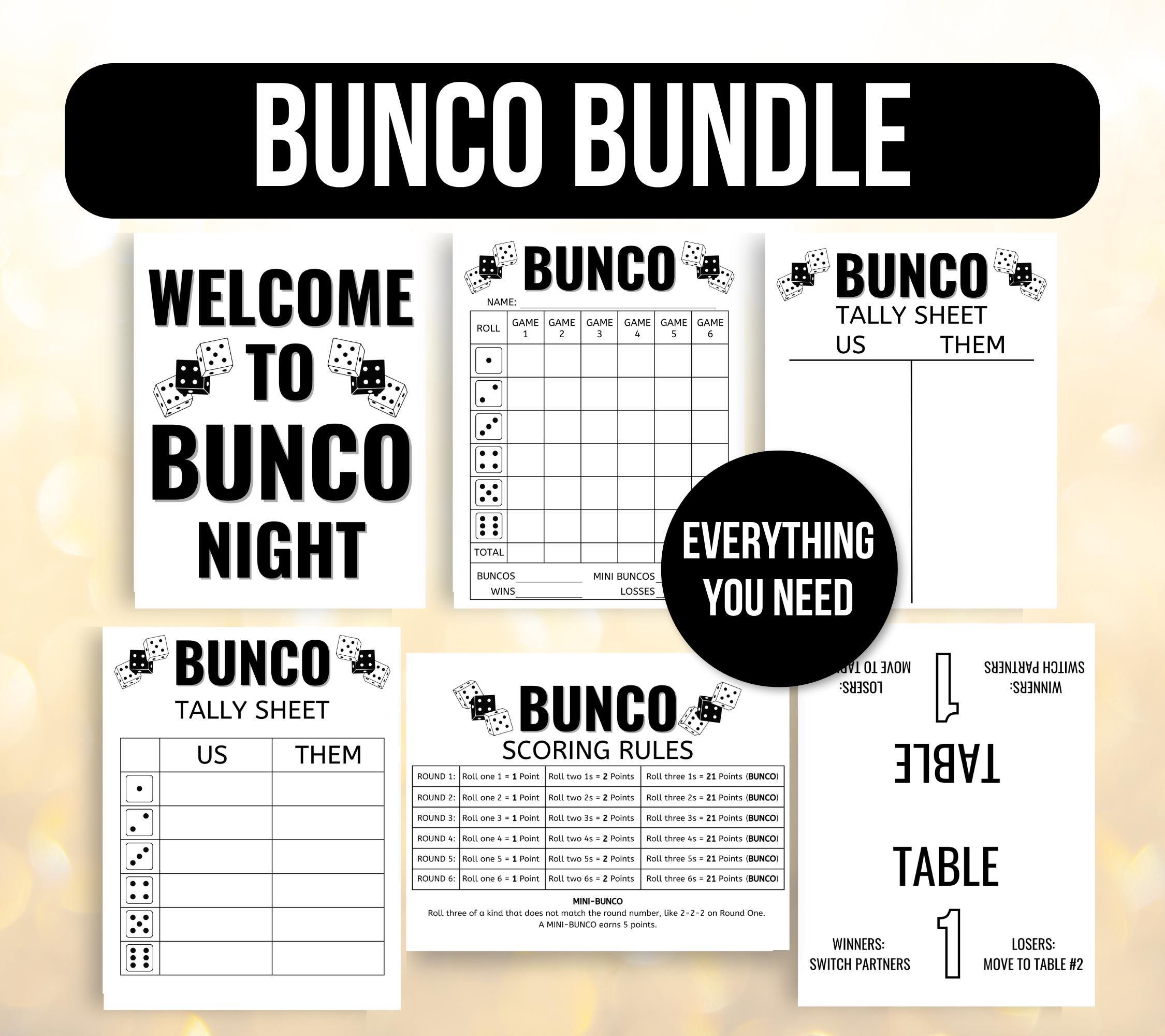 Bunco Score Sheet, Bunco Tally Sheets, Bunco Scorecards, Bunco Game ...
