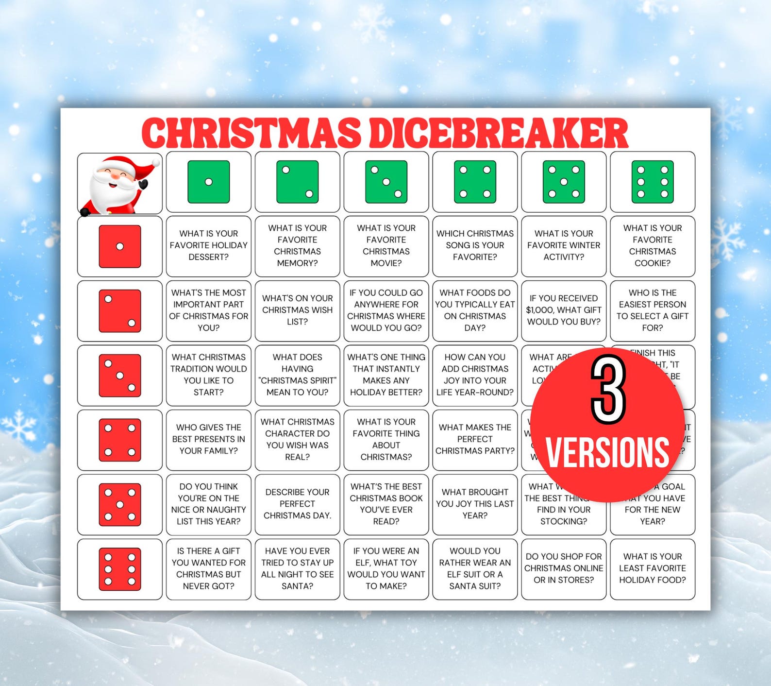 Christmas Dicebreaker, Icebreaker Game, Christmas Games, Christmas ...