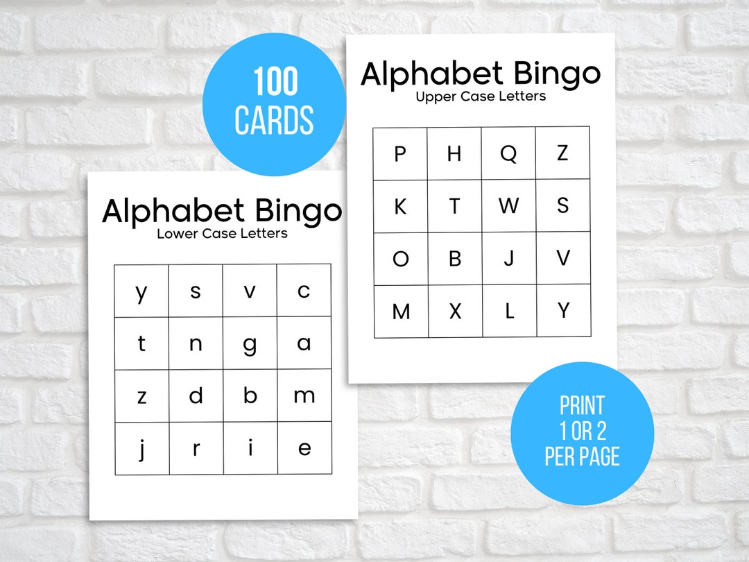 Alphabet Bingo 100 Printable Alphabet Bingo Cards ABC - Etsy