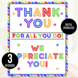 Appreciation Week Printable Sign, Thank You for All You Do, Teacher ...