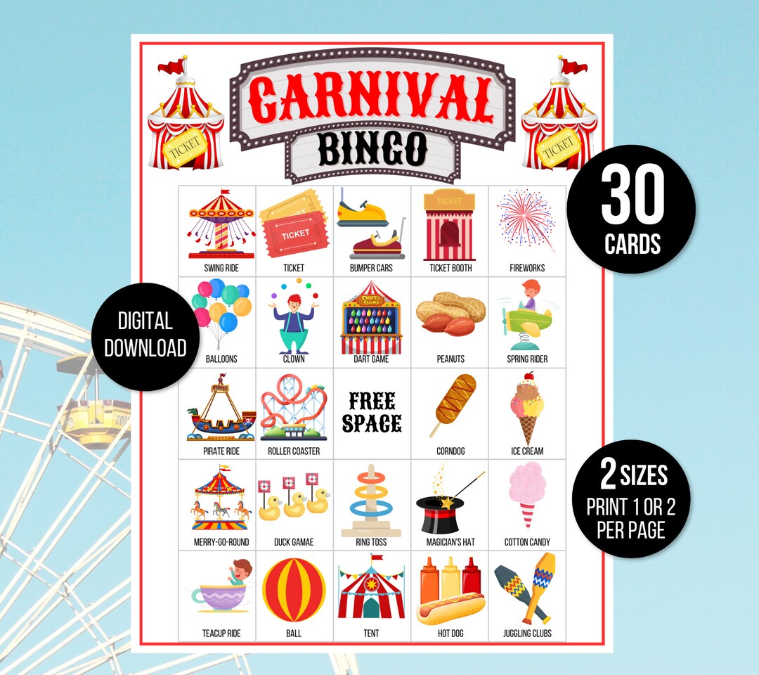 Carnival Bingo, Carnival Game, Carnival Party Activity, Carnival ...