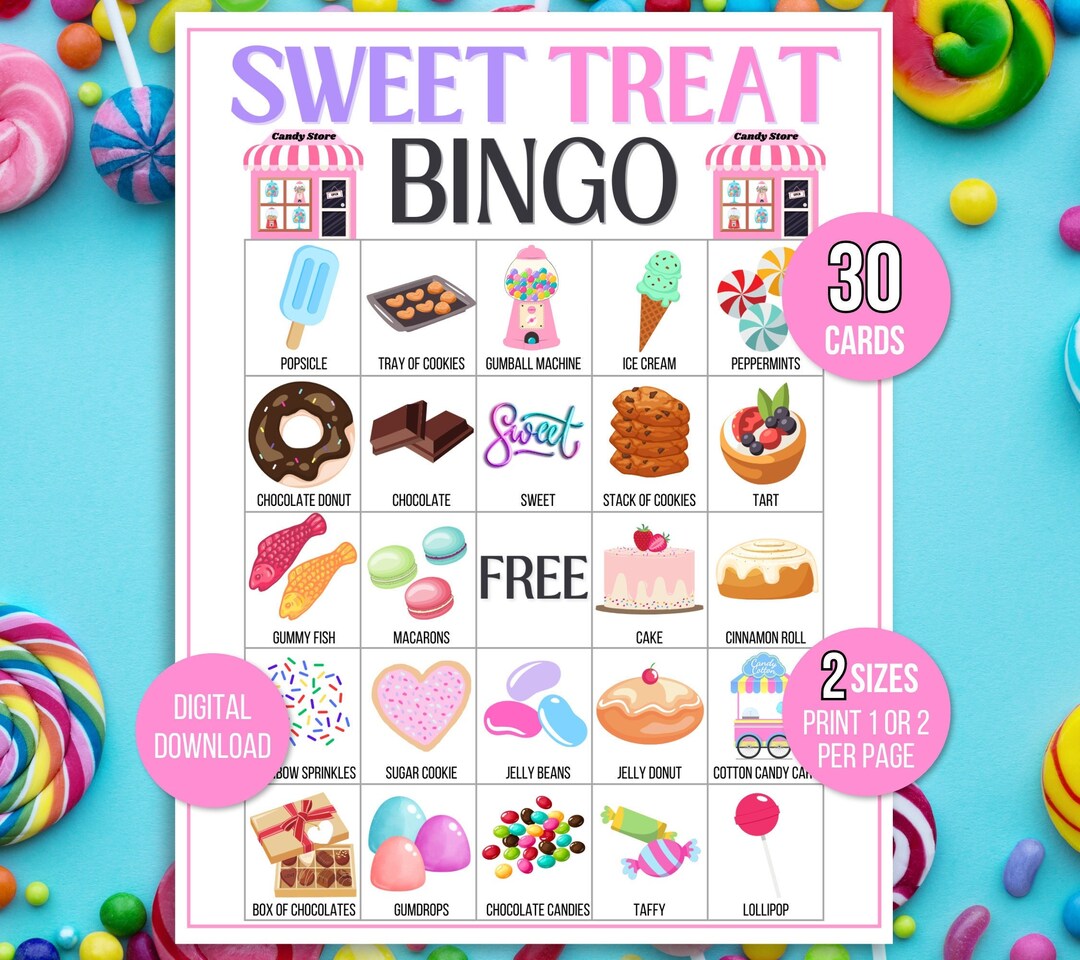 Sweet Treats Bingo, Candy Bingo, 30 Printable Candy Bingo Cards, Candy ...