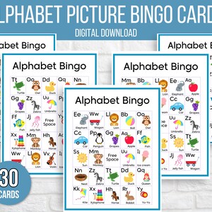 Picture Alphabet Bingo, 30 Printable Alphabet Bingo Cards, ABC Practice ...