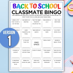 Back to School Bingo, Back to School Games, Classmate Bingo, Get to ...