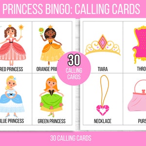 Princess Bingo, 30 Printable Princess Bingo Cards, Princess Birthday ...