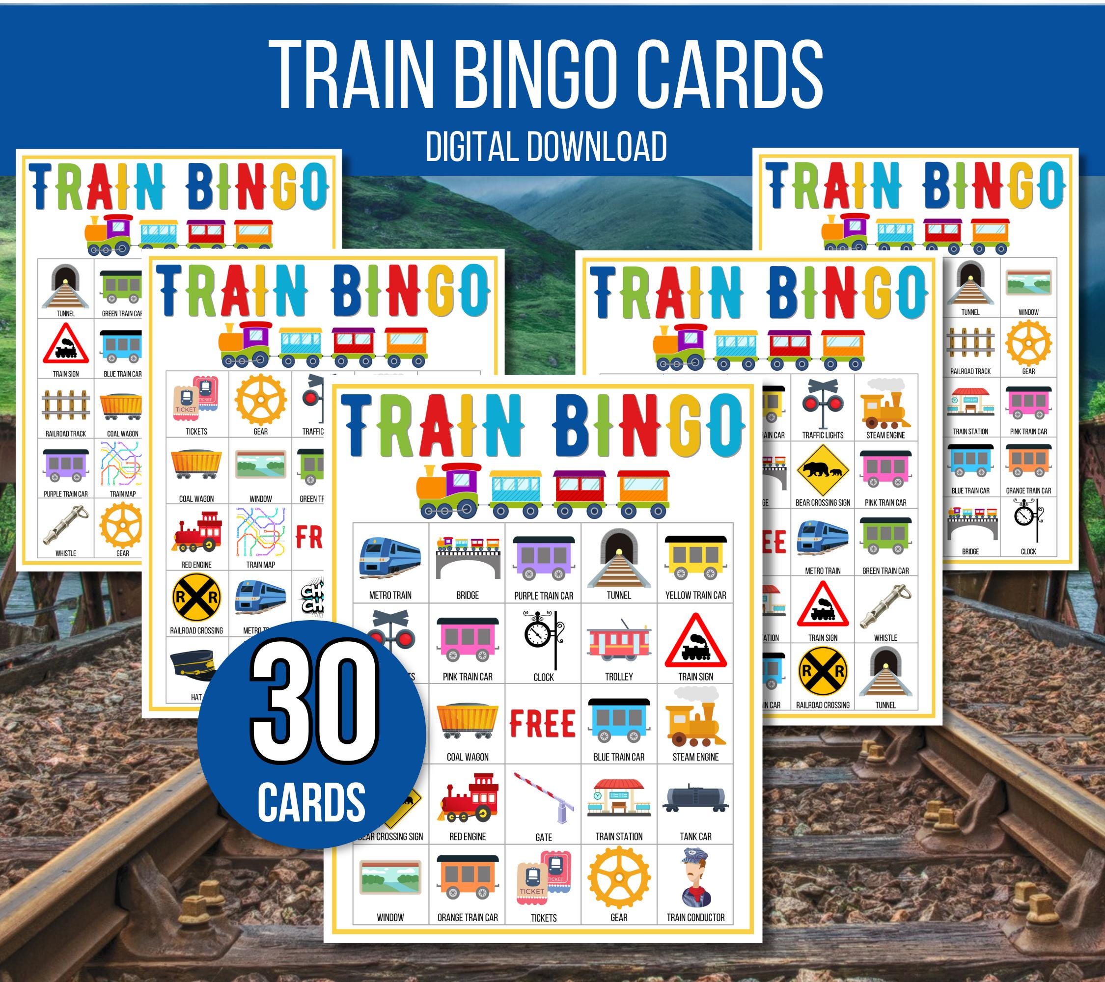 Train Bingo, 30 Printable Train Bingo Cards, Train Travel Bingo, Train ...