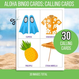 Aloha Bingo, Luau Bingo, Hawaiian Bingo, 30 Printable Luau Bingo Cards ...