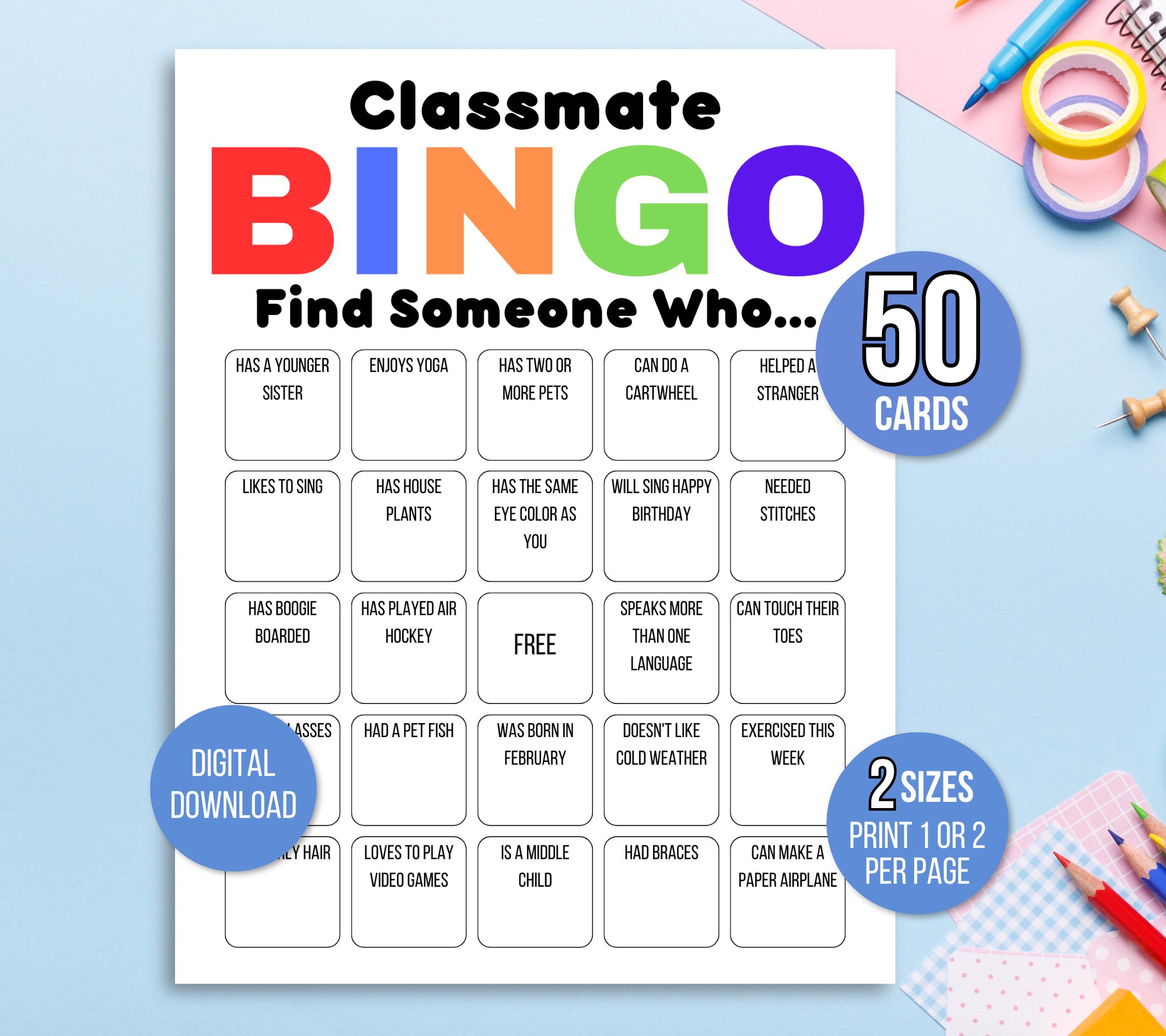 Classmate Bingo, Get to Know You Bingo, Find Someone Who Bingo, Find ...