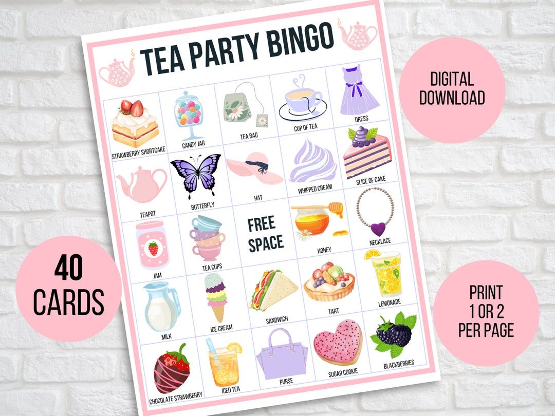 Tea Party Bingo 40 Unique Printable Tea Party Bingo Cards - Etsy
