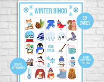 Winter Bingo 30 Printable Cards INSTANT DOWNLOAD - Etsy