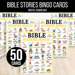 Bible Bingo, Bible Stories Bingo, 50 Bible Bingo Cards, Bible Activity ...