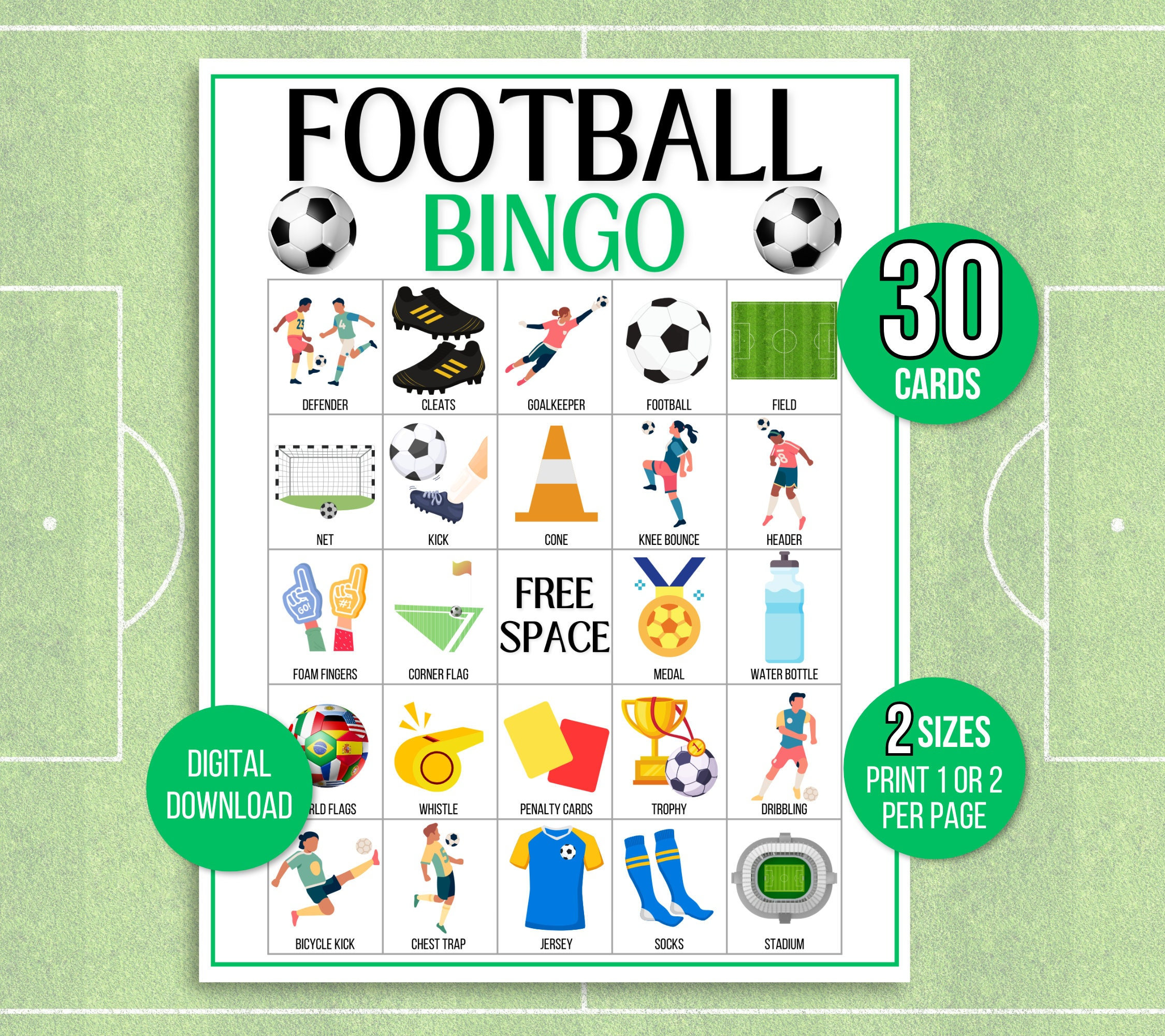 Football Bingo, 30 Football Bingo Cards, Soccer Game, Soccer Activity ...