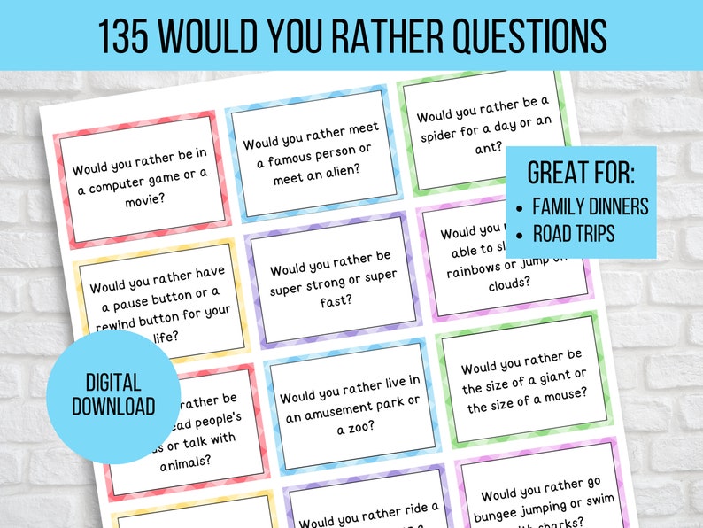 Would You Rather Questions for Kids Conversation Starters - Etsy Australia