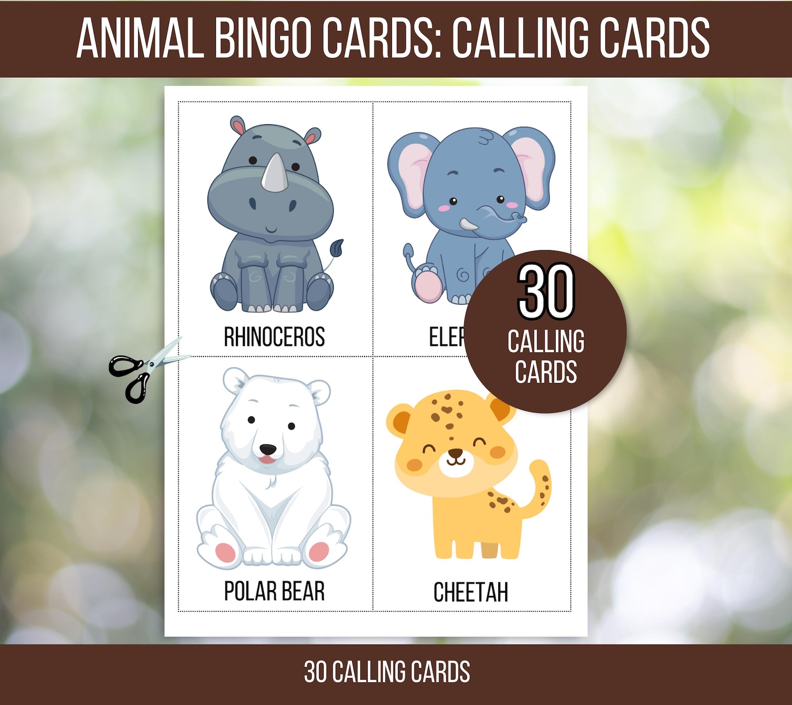 Animal Bingo, 30 Printable Animal Bingo Cards, Animal Party Game ...