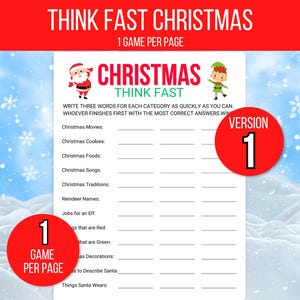 Think Fast Christmas Game, Fun Christmas Game, Printable Christmas Game ...