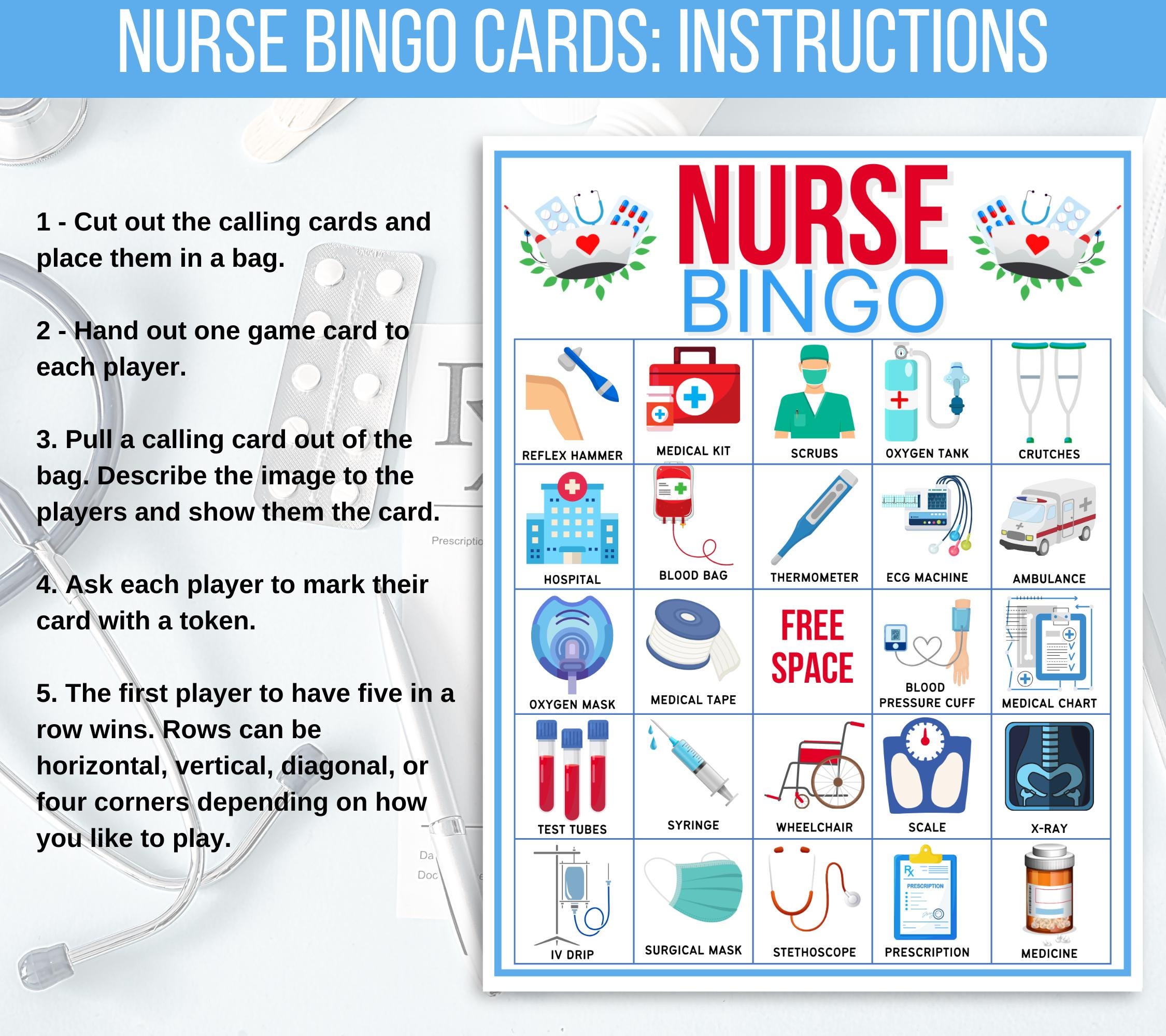 Nurse Bingo, 40 Printable Nurse Bingo Cards, Medical Bingo, Doctor ...