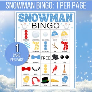 Snowman Bingo, Winter Bingo, 30 Printable Snowman Bingo Cards, Winter ...