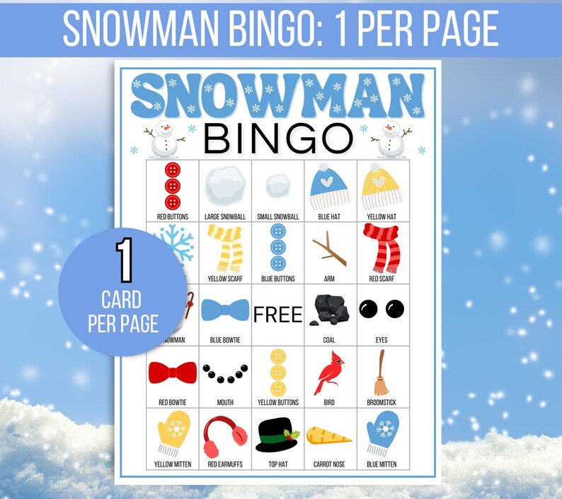 Snowman Bingo, Winter Bingo, 30 Printable Snowman Bingo Cards, Winter ...