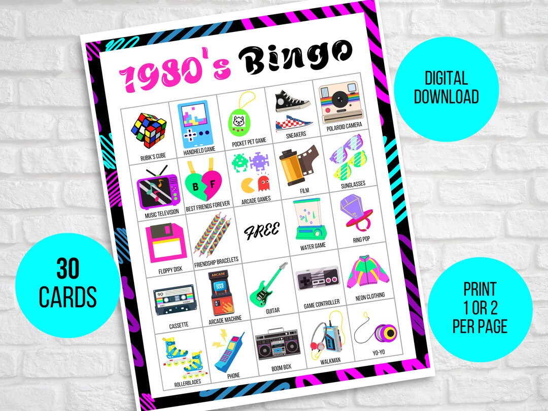 80s Bingo 1980s Bingo Retro Bingo 30 Printable 1980s Bingo - Etsy