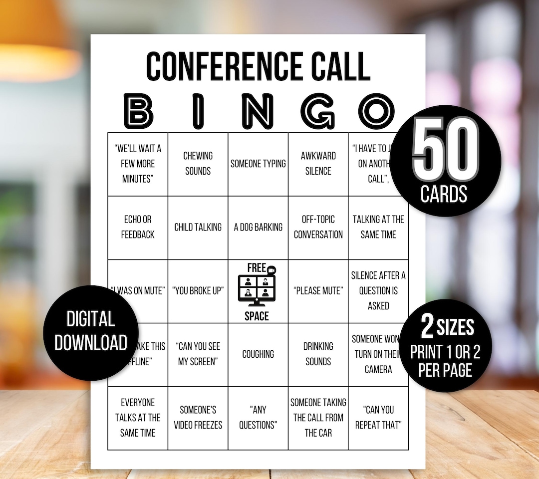 Conference Call Bingo, 50 Conference Call Bingo Game Cards, Conference ...