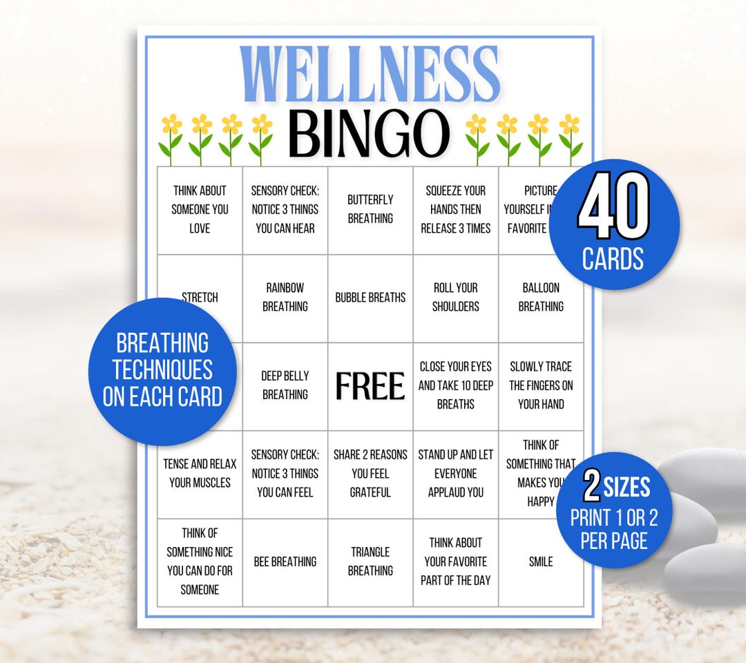Wellness Bingo, 40 Wellness Bingo Cards, Mindfulness Bingo, Mindfulness Activity, Mindfulness ...