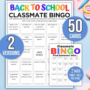 Back to School Bingo, Back to School Games, Classmate Bingo, Get to ...