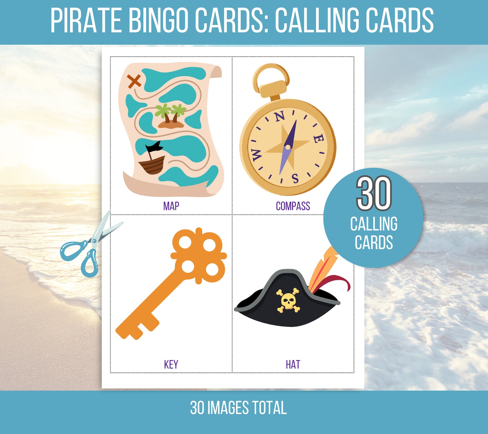 Pirate Bingo, 30 Printable Pirate Bingo Cards, Pirate Birthday, Pirate ...
