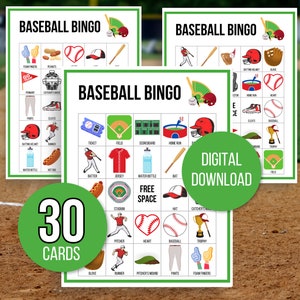 Baseball Bingo, 30 Unique Printable Baseball Bingo Cards, Baseball ...