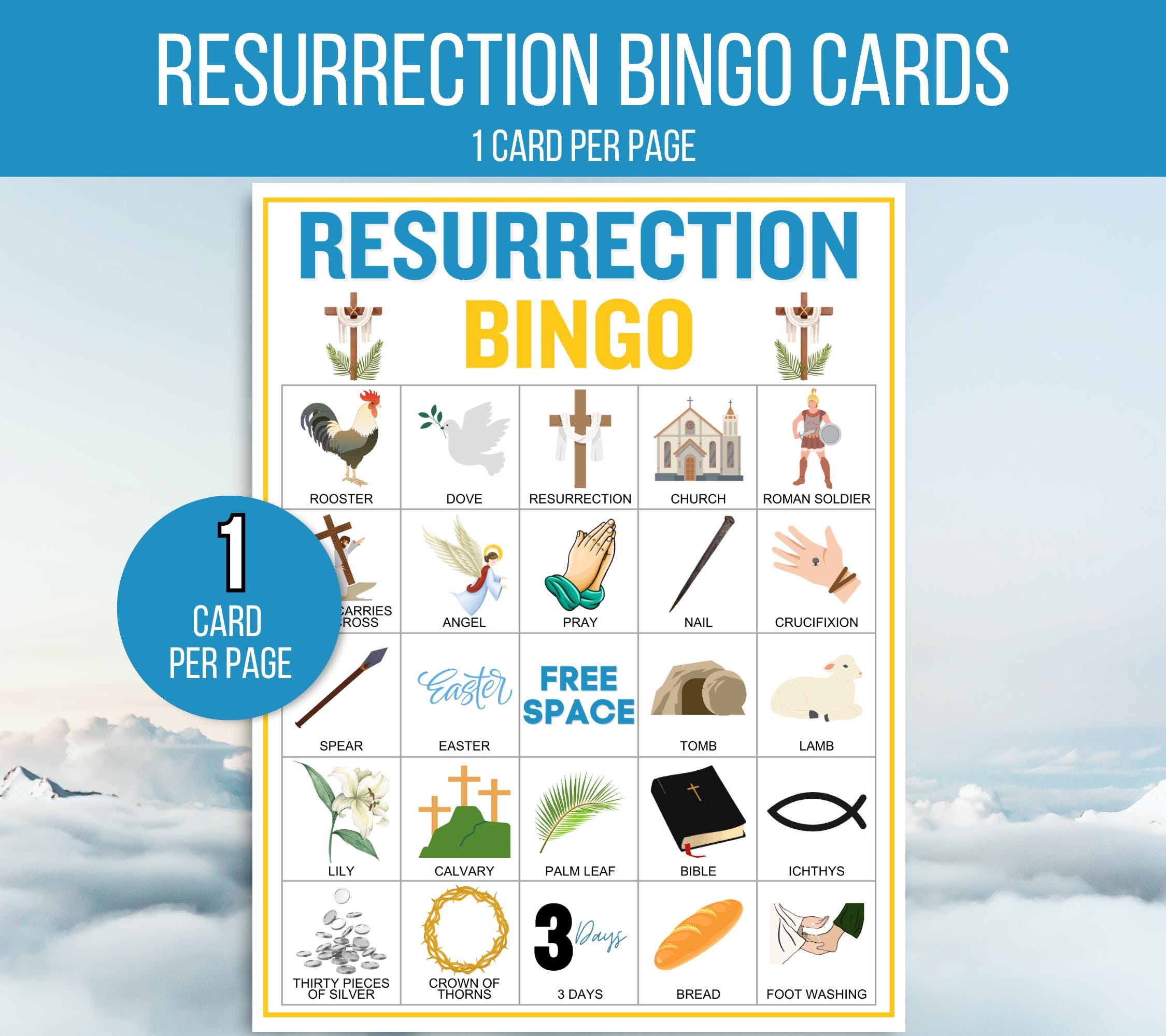 Resurrection Bingo, 50 Religious Easter Bingo Cards, Easter Bible Bingo ...