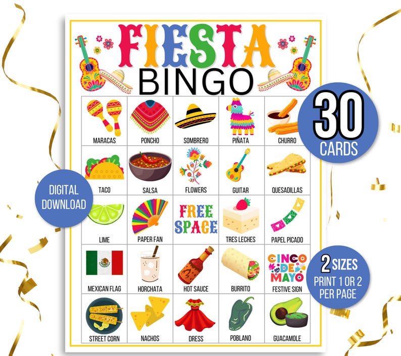 Fiesta Bingo, 30 Printable Fiesta Bingo Cards, Fiesta Activity for Kids ...