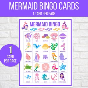 Mermaid Bingo, 30 Unique Printable Mermaid Bingo Cards, Mermaid Game ...