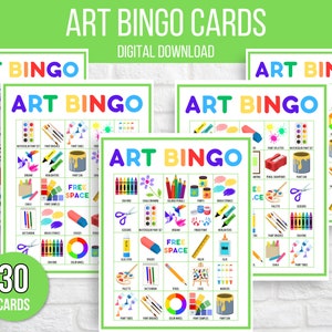 Art Bingo, 30 Printable Art Bingo Cards, Art Game, Art Party Game, Art ...